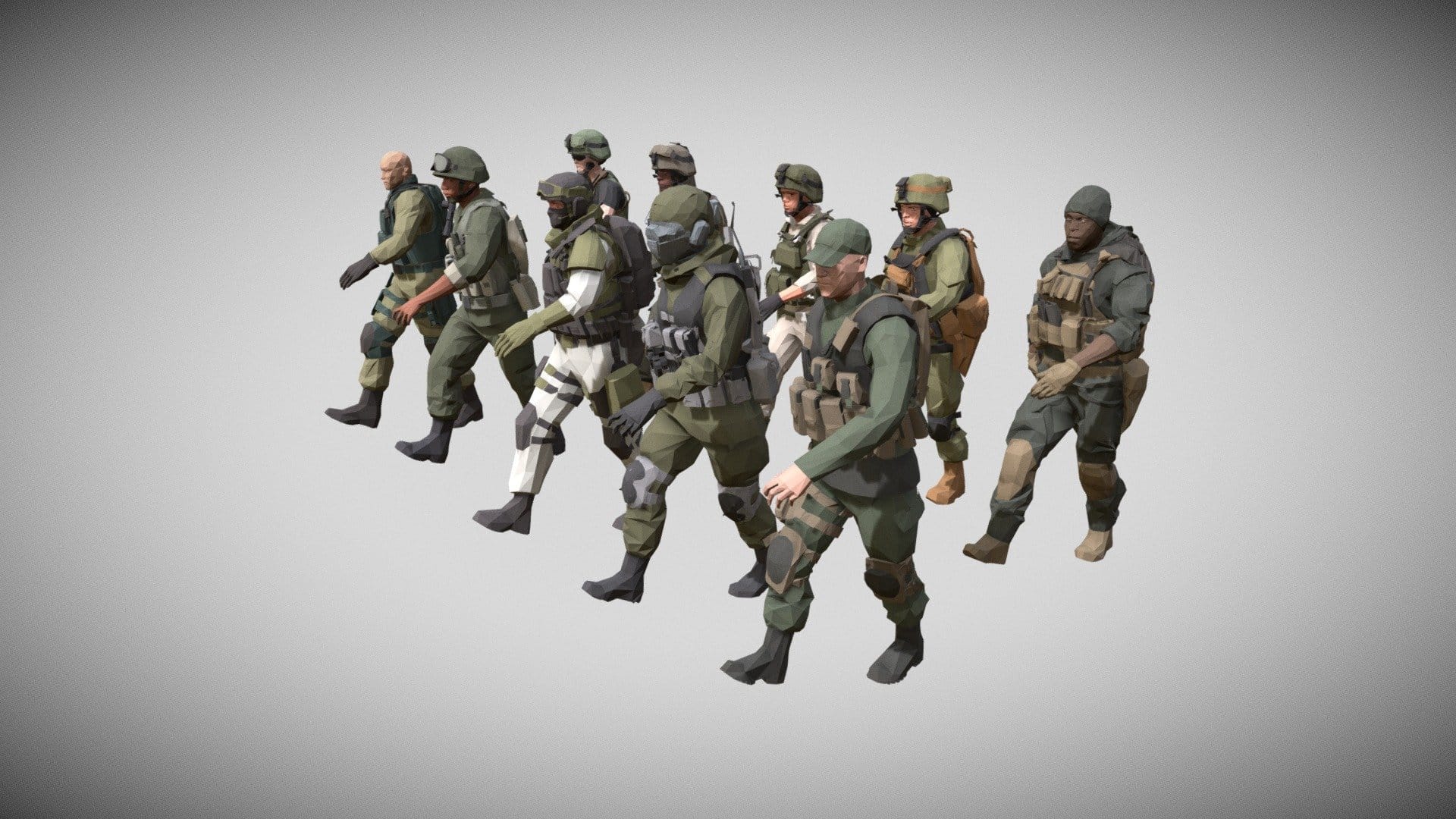 Low poly Army Man Character Pack Animated - deep3dsea