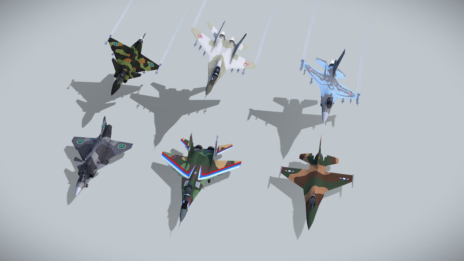 Modern fighters lowpoly set A: 3+3+3 - deep3dsea