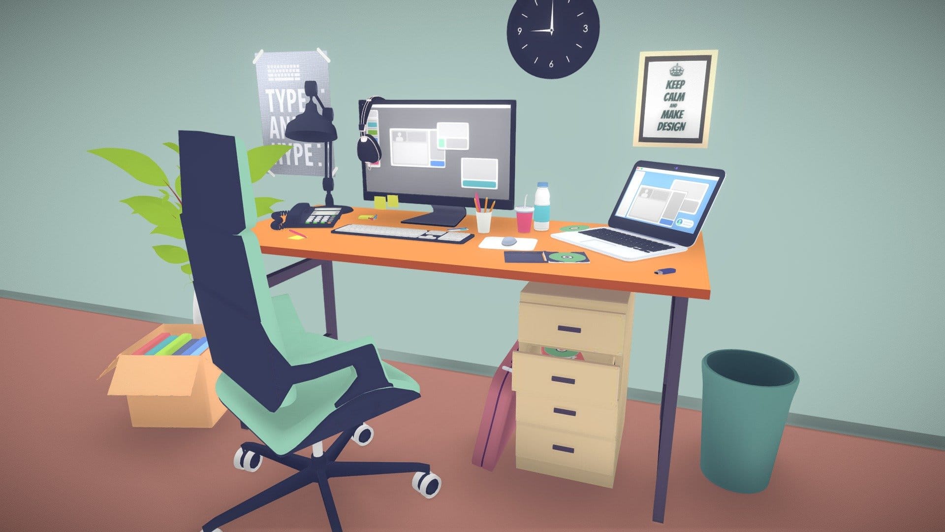 Office set in toon 3d style - deep3dsea