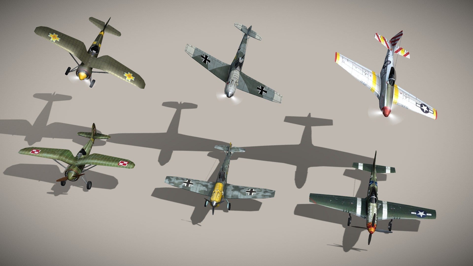 WW2 fighters lowpoly set A: 3+3 - deep3dsea