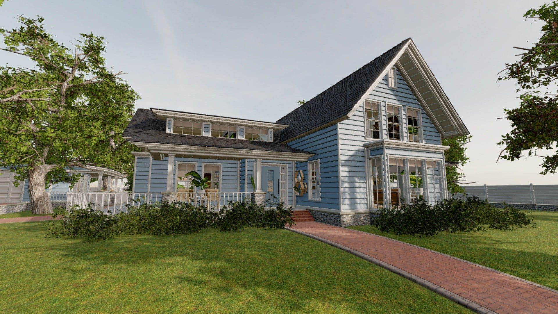 Download Classic Style Porch House Without Furniture 3D Model | deep3dsea