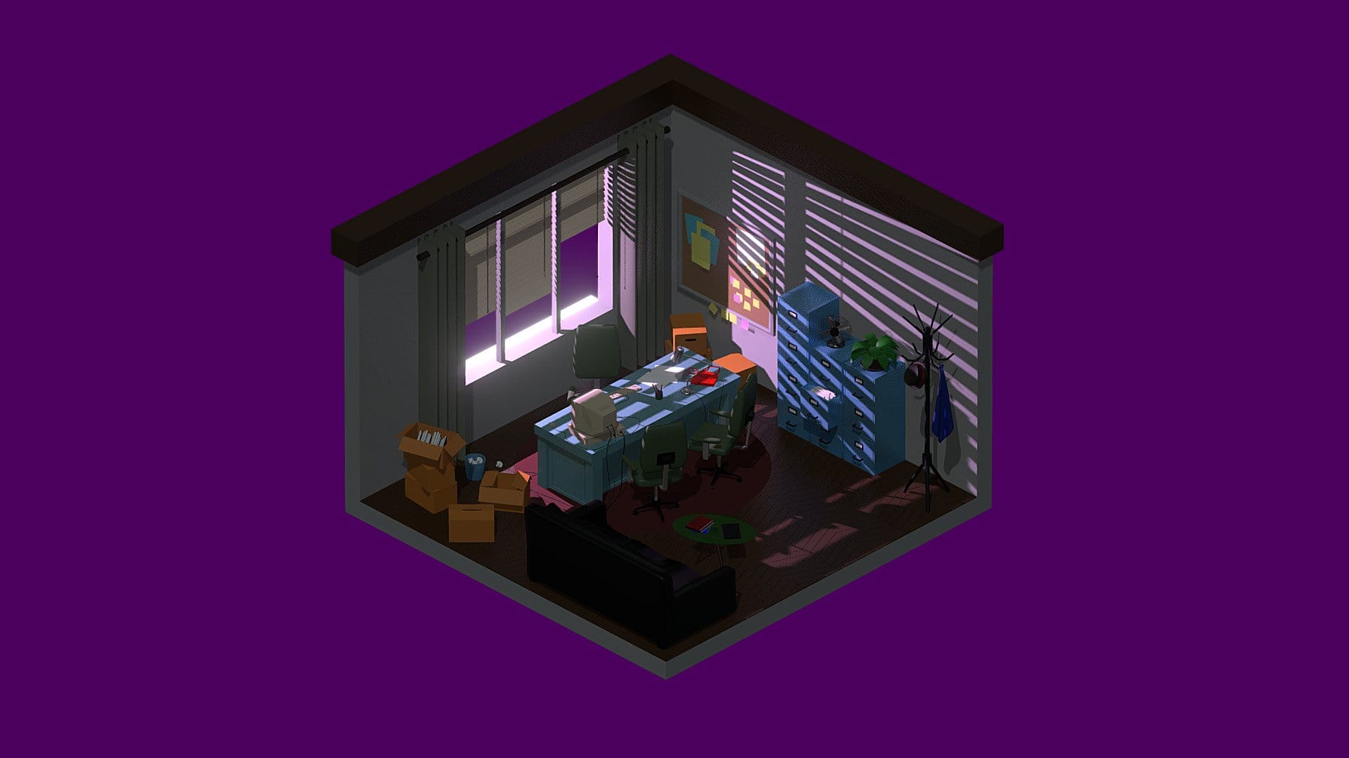 Download Low Poly Retro Office Set 3D Model | deep3dsea