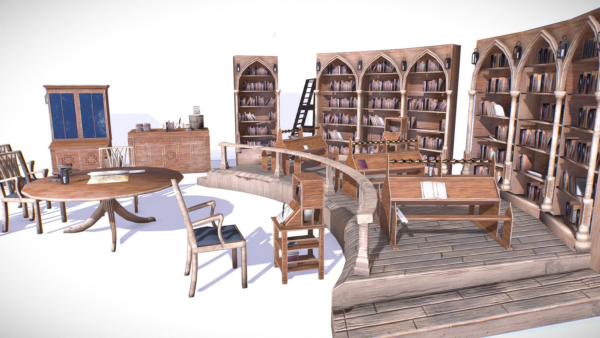 Medieval Library Model Pack low-poly 3D Model - deep3dsea