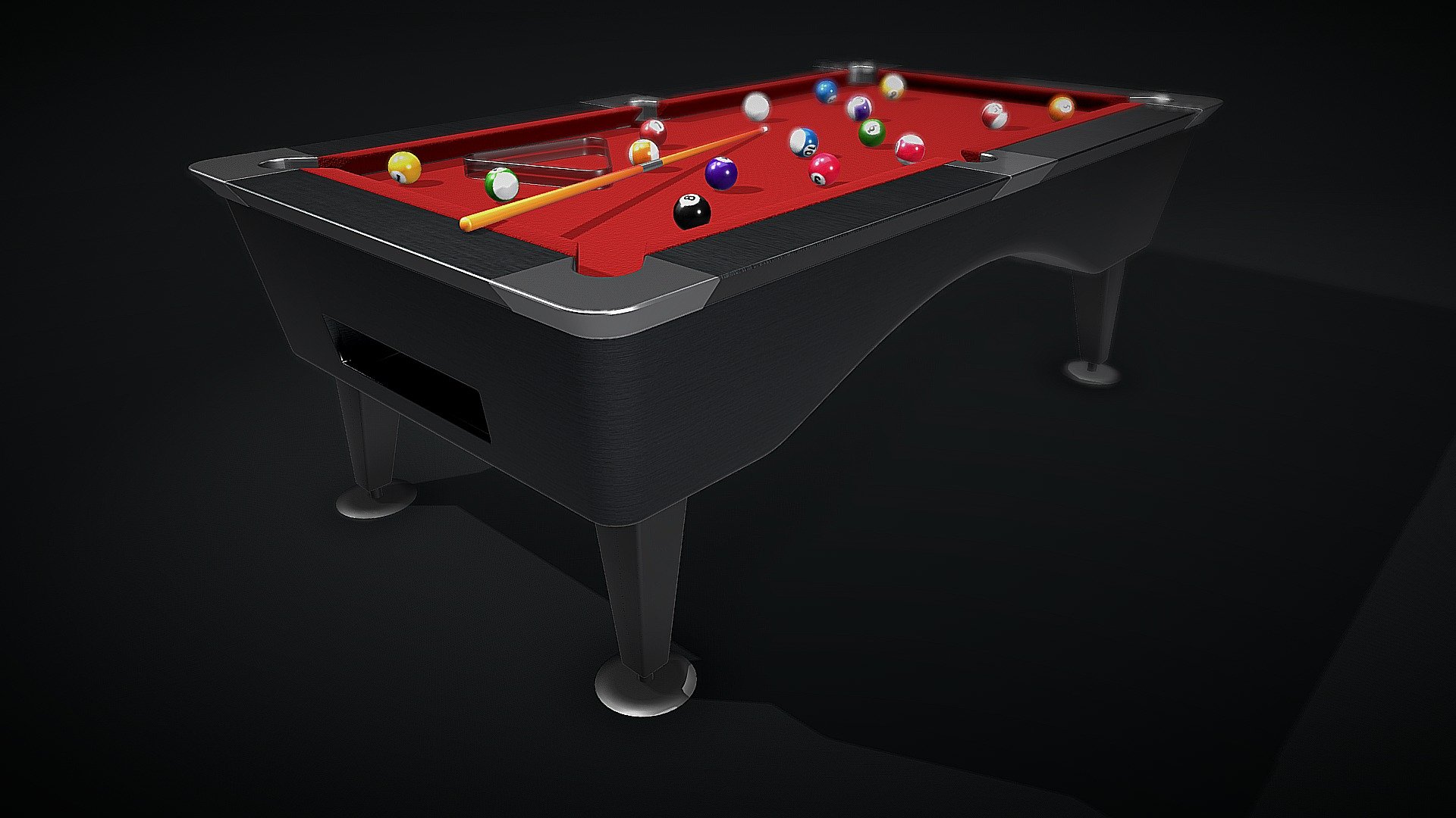 Pool Table with Balls, Cue and Rack - deep3dsea