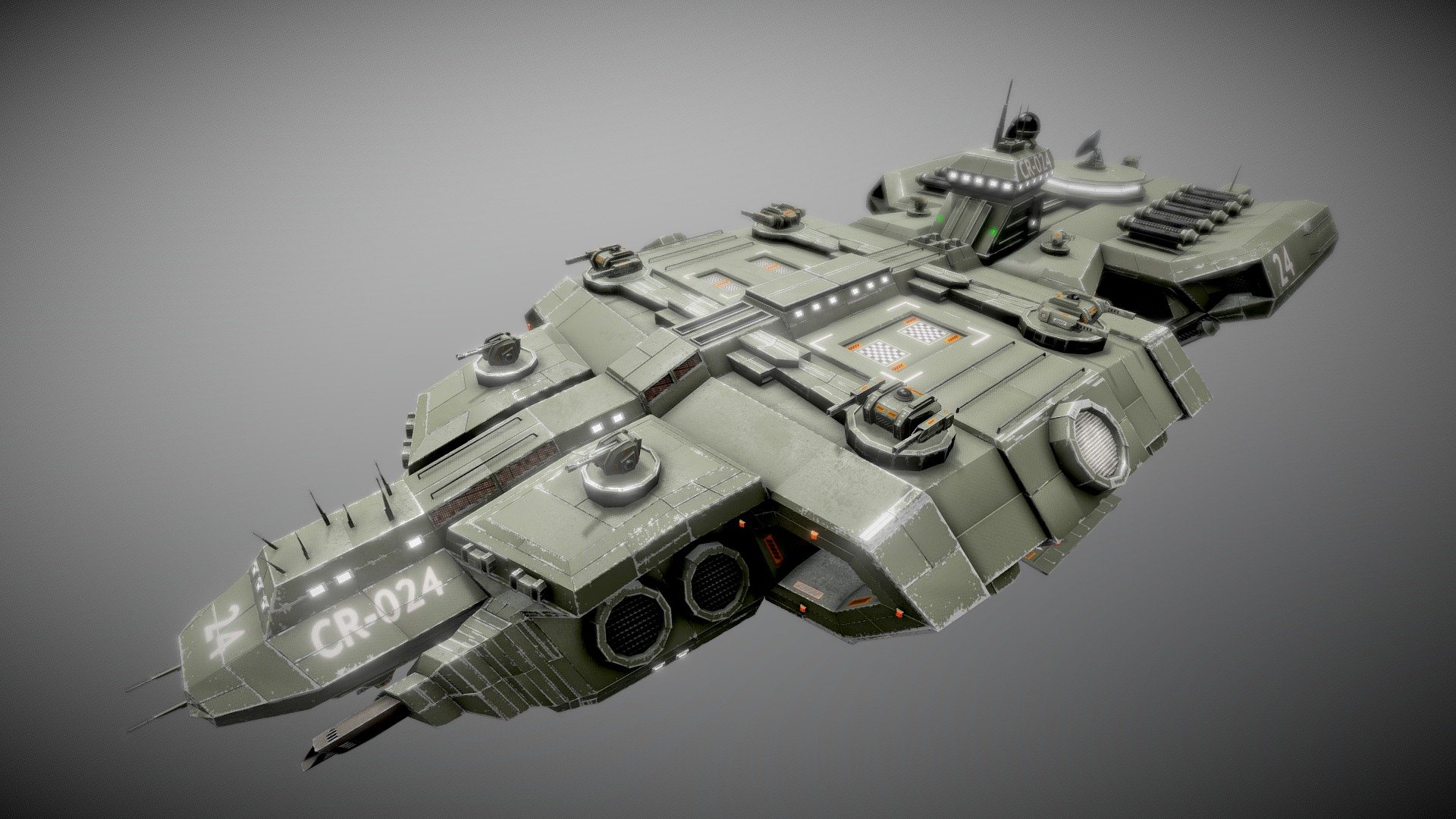 Sci-fi Carrier with 3 Turret Types - deep3dsea