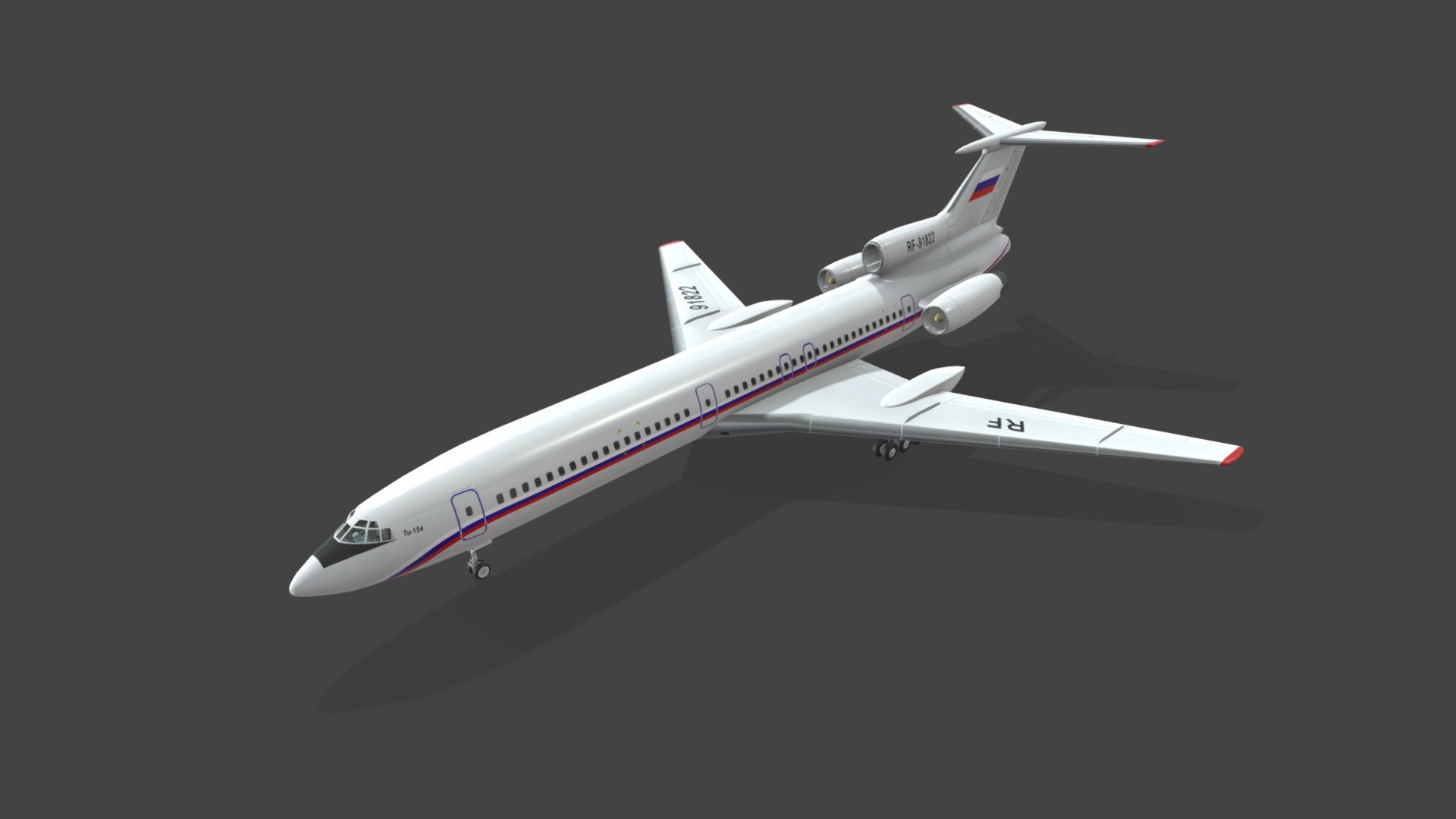 Tupolev Tu-154 Russia with Levels of Detail - deep3dsea