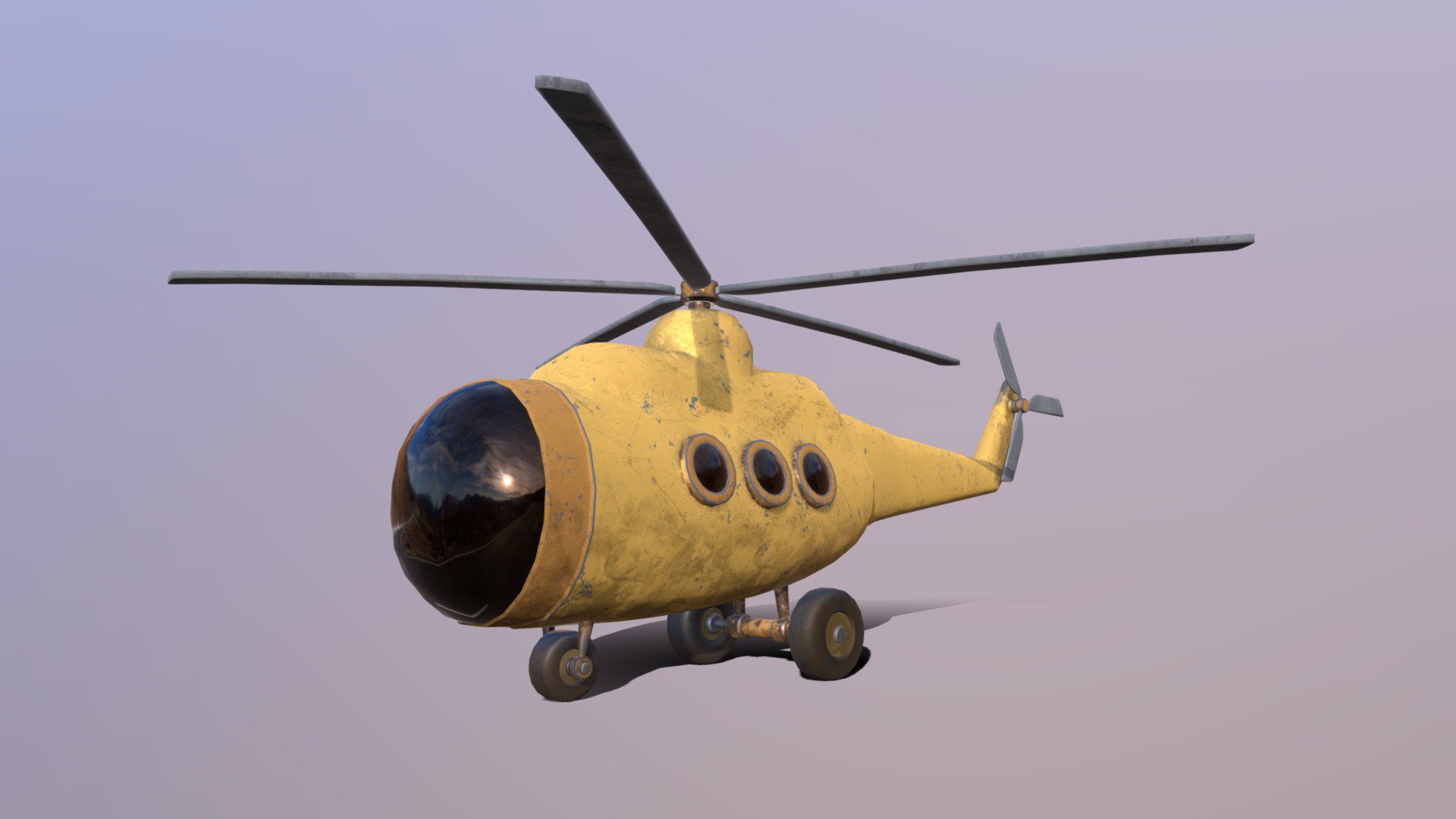 "Yellow Submarine" Cartoony Stylized Helicopter - deep3dsea