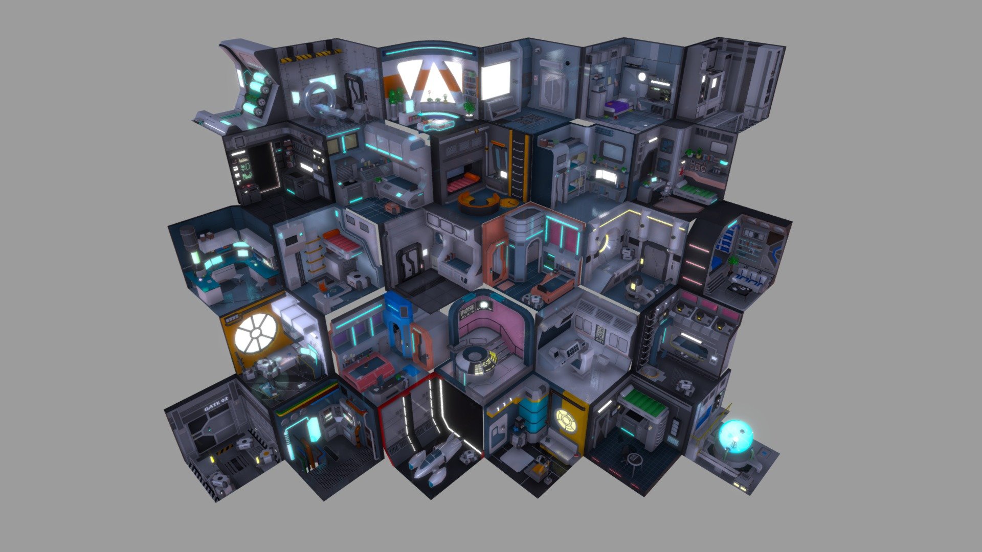Sci-Fi rooms Low poly - deep3dsea