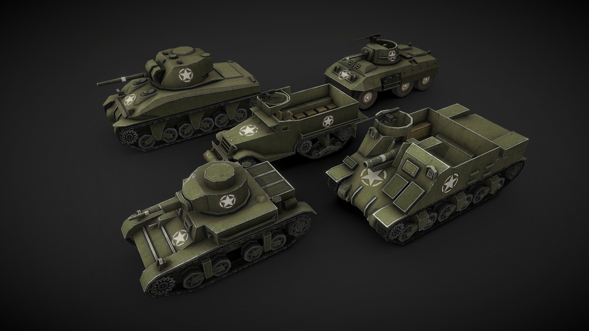 Download Ww2 Usa Low Poly Tanks #1 3D Model | Deep3DSea