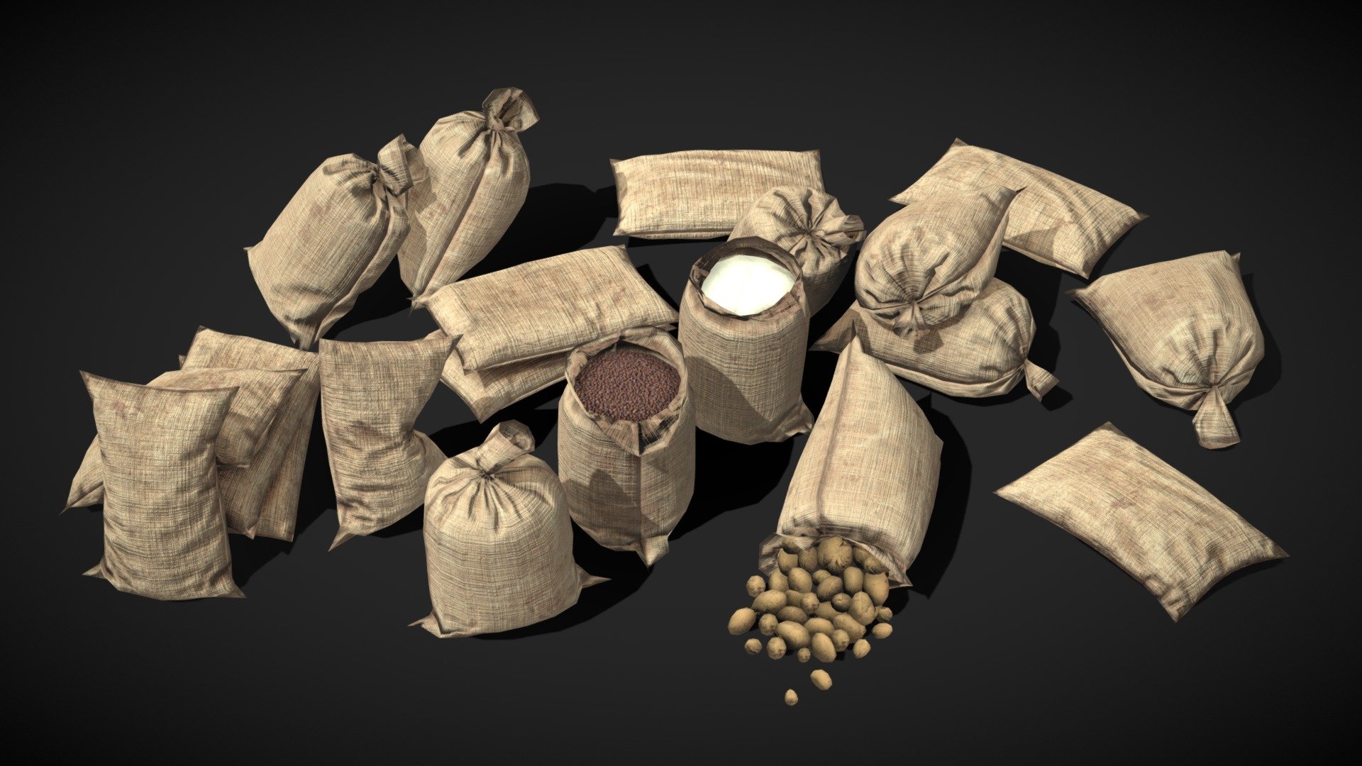Burlap Sacks - low poly pack - deep3dsea