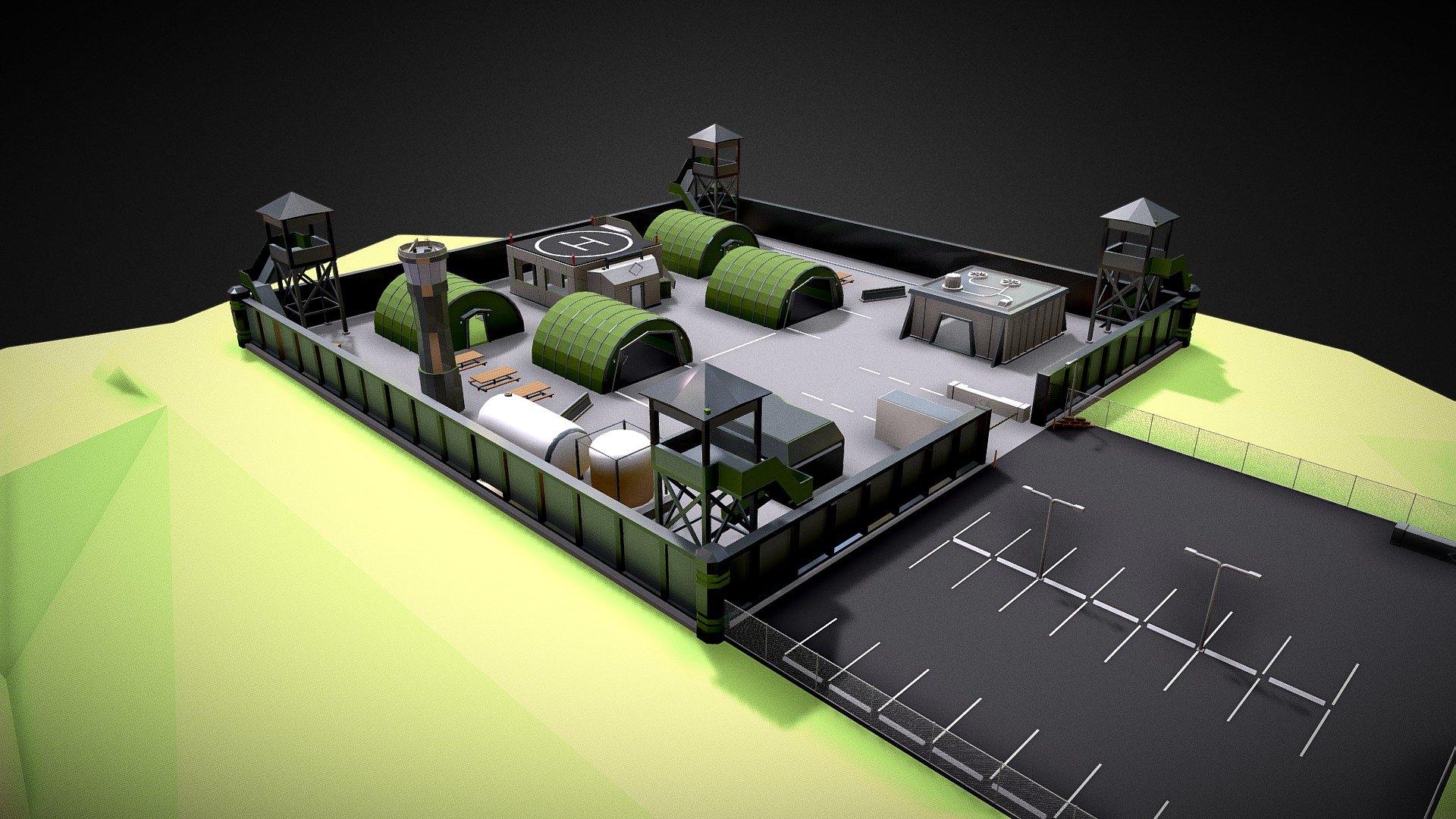 Download Military Base (low Poly Style) 3D Model | Deep3DSea