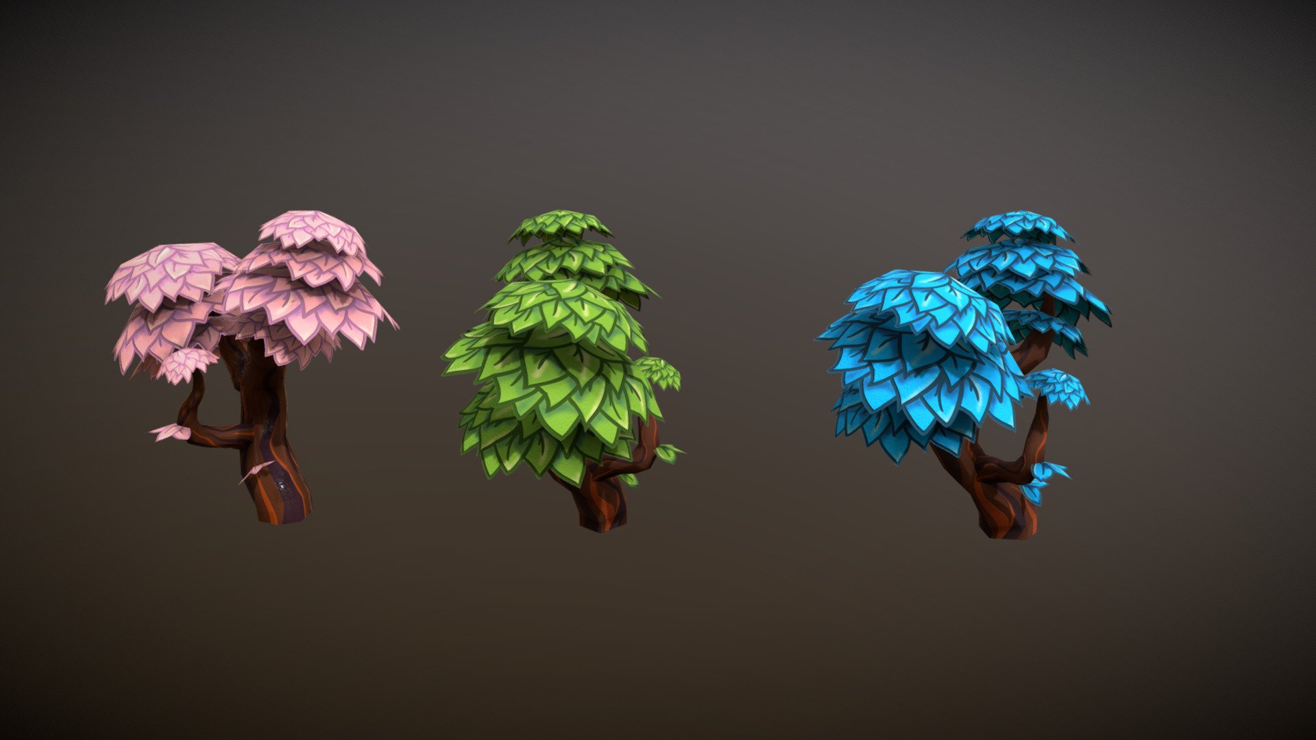 Set of hand painted low poly cartoon trees - deep3dsea