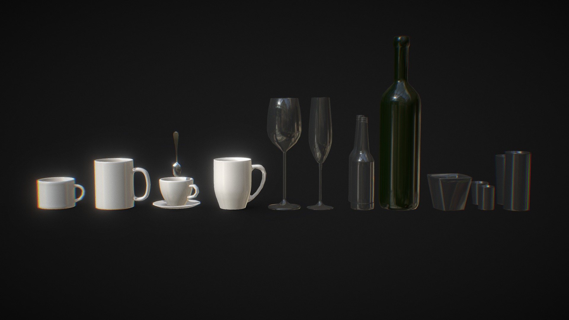 Array Of Cups, Mugs, Glasses And Bottles - deep3dsea