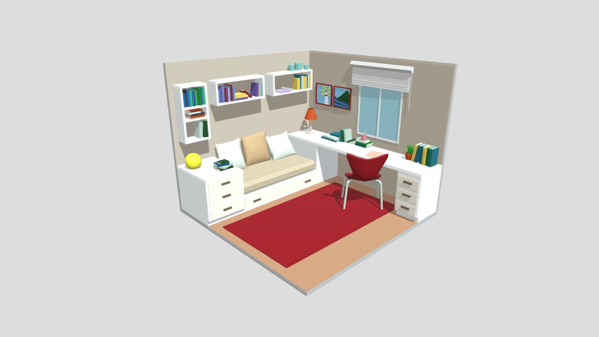Bedroom 17 Low-poly 3D model - deep3dsea