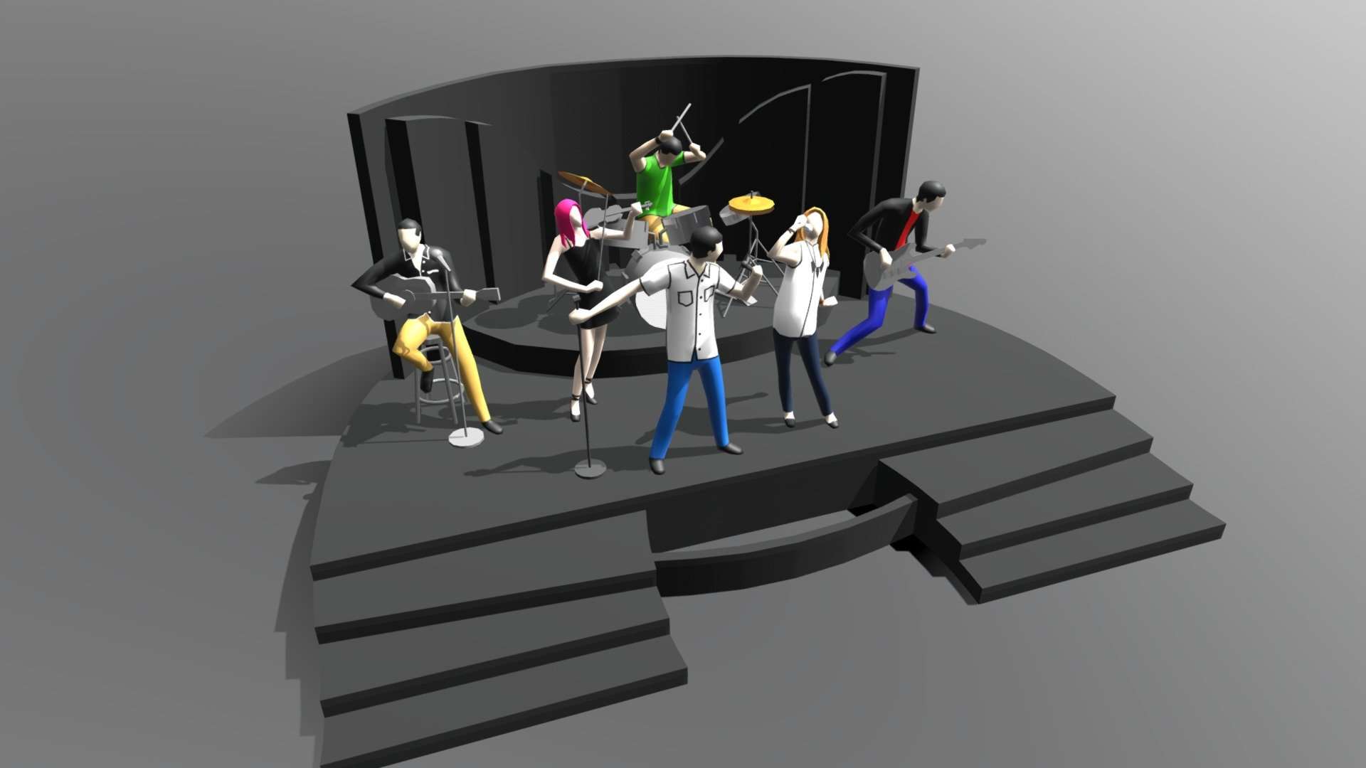 Low Poly Band Perform With Stage - deep3dsea