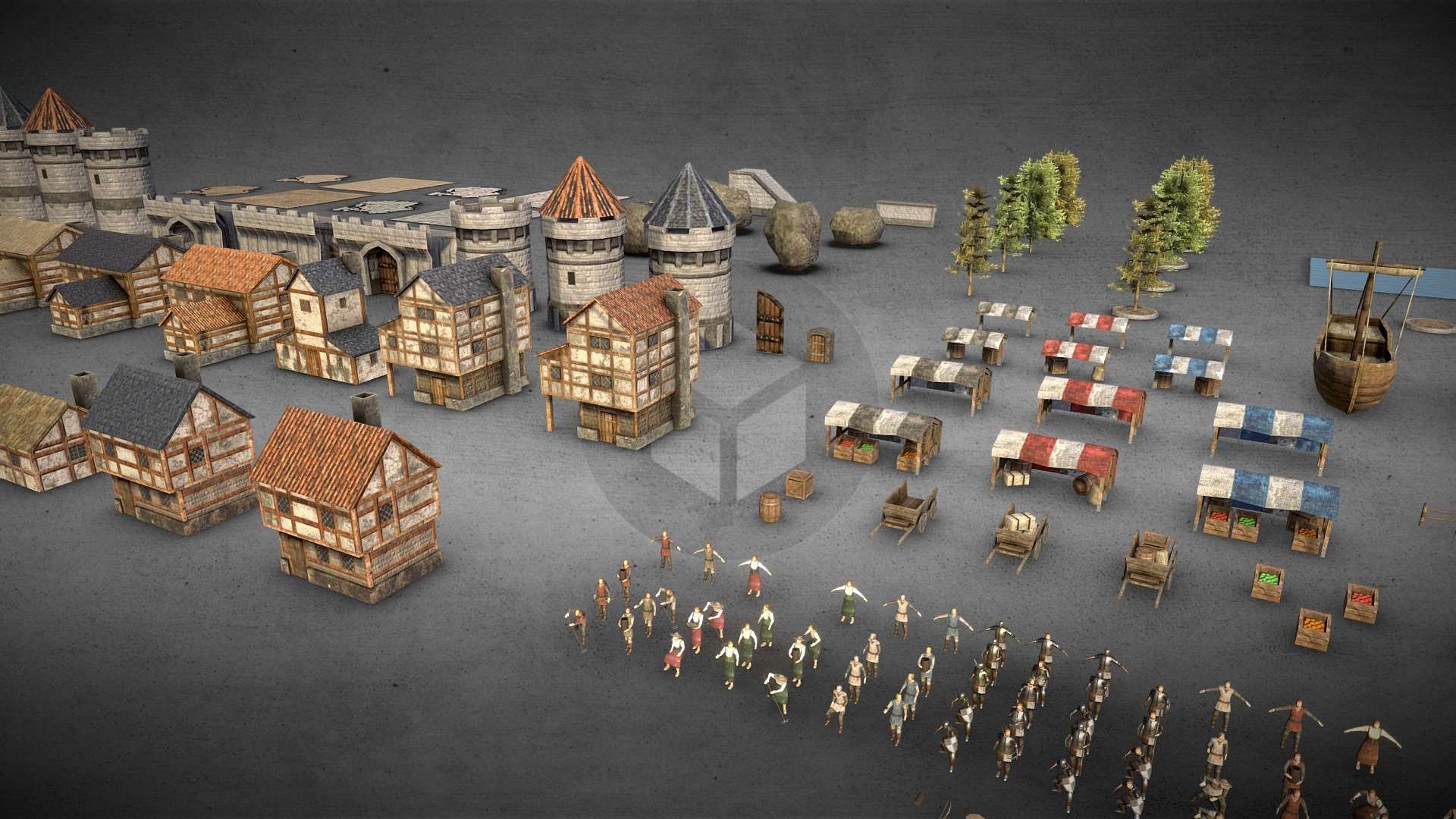 Download Medieval City Low Poly PBR Pack 3D Model | deep3dsea