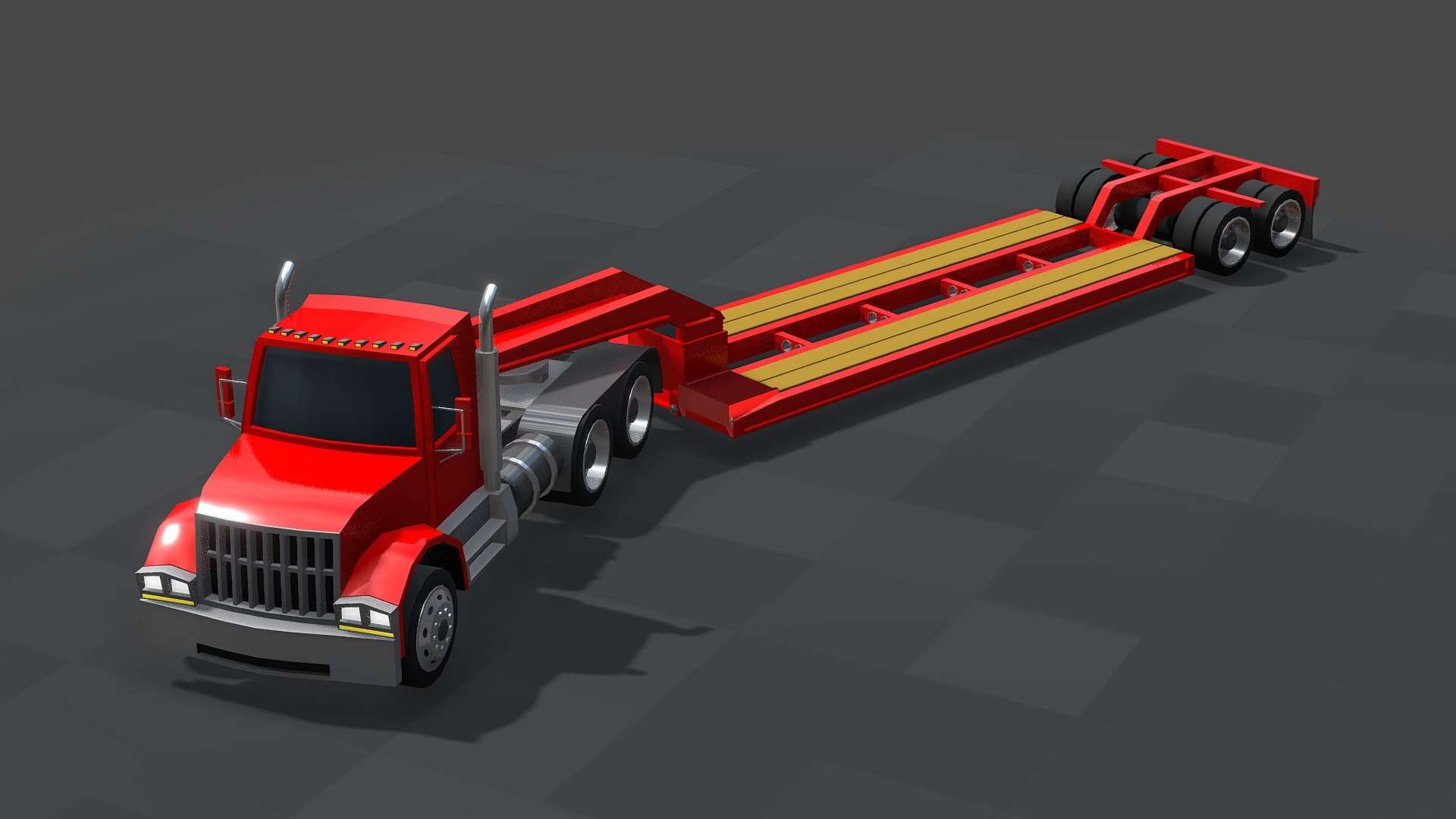 Low Poly Lowboy Trailer & Truck - deep3dsea