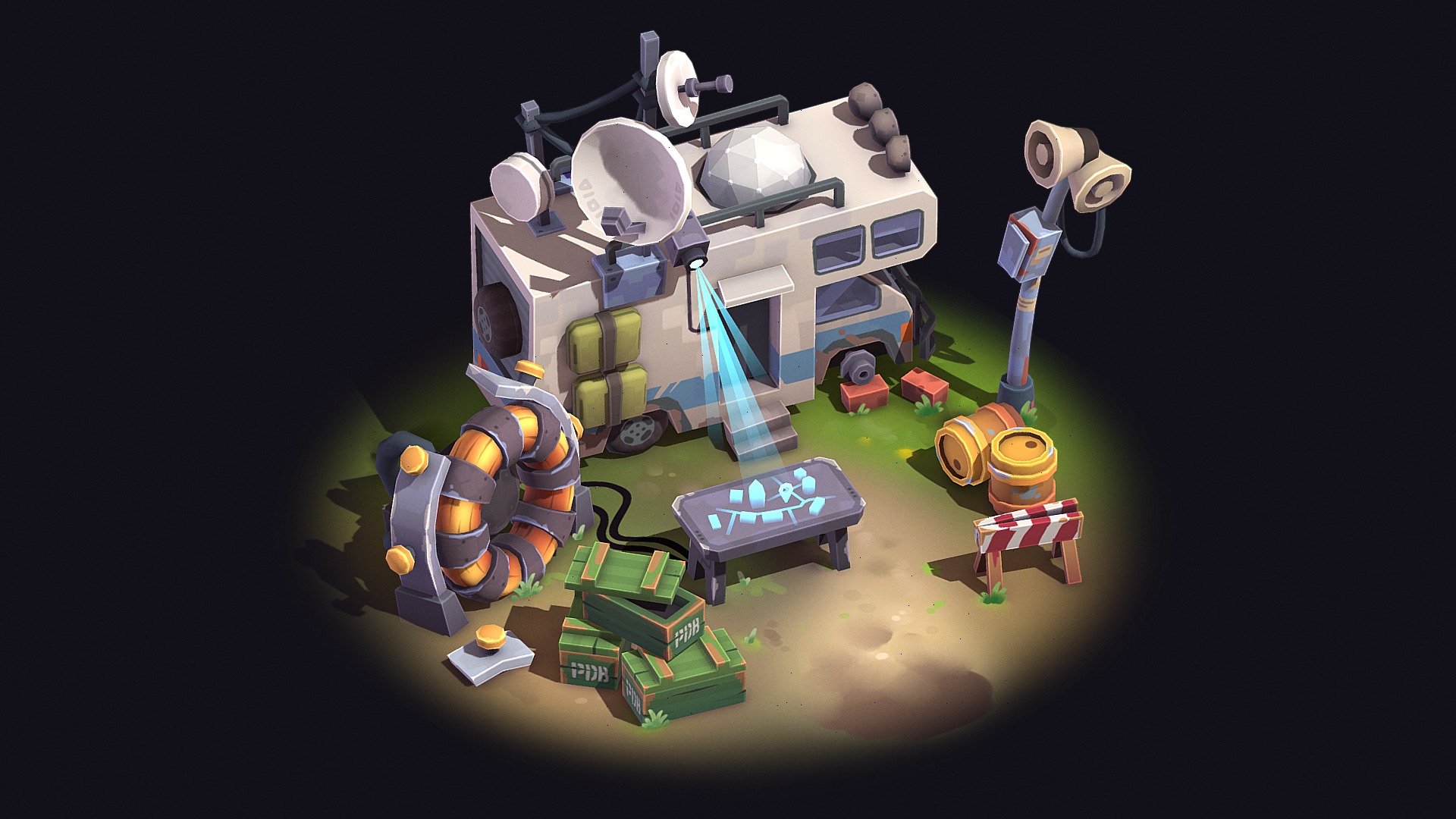 Handpainted old trailer scene - deep3dsea