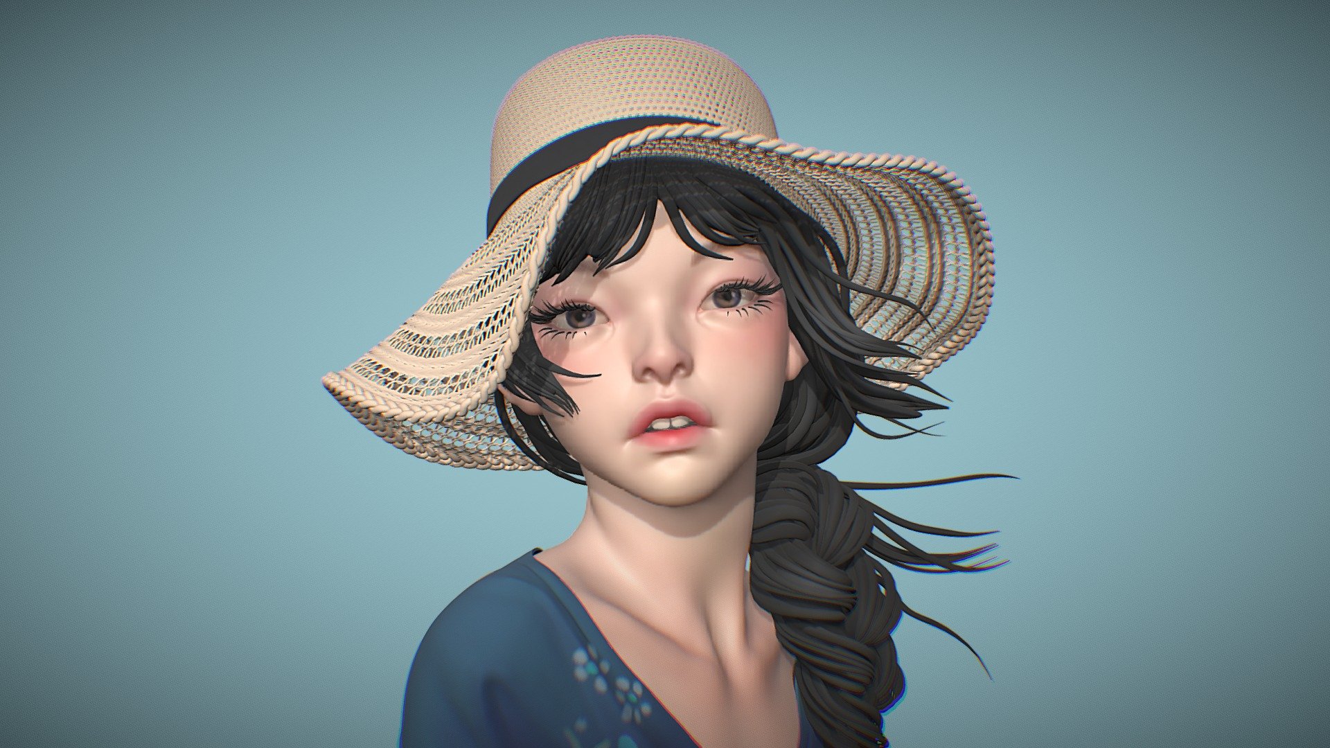 Download Straw Hat Girl 3D Model | deep3dsea