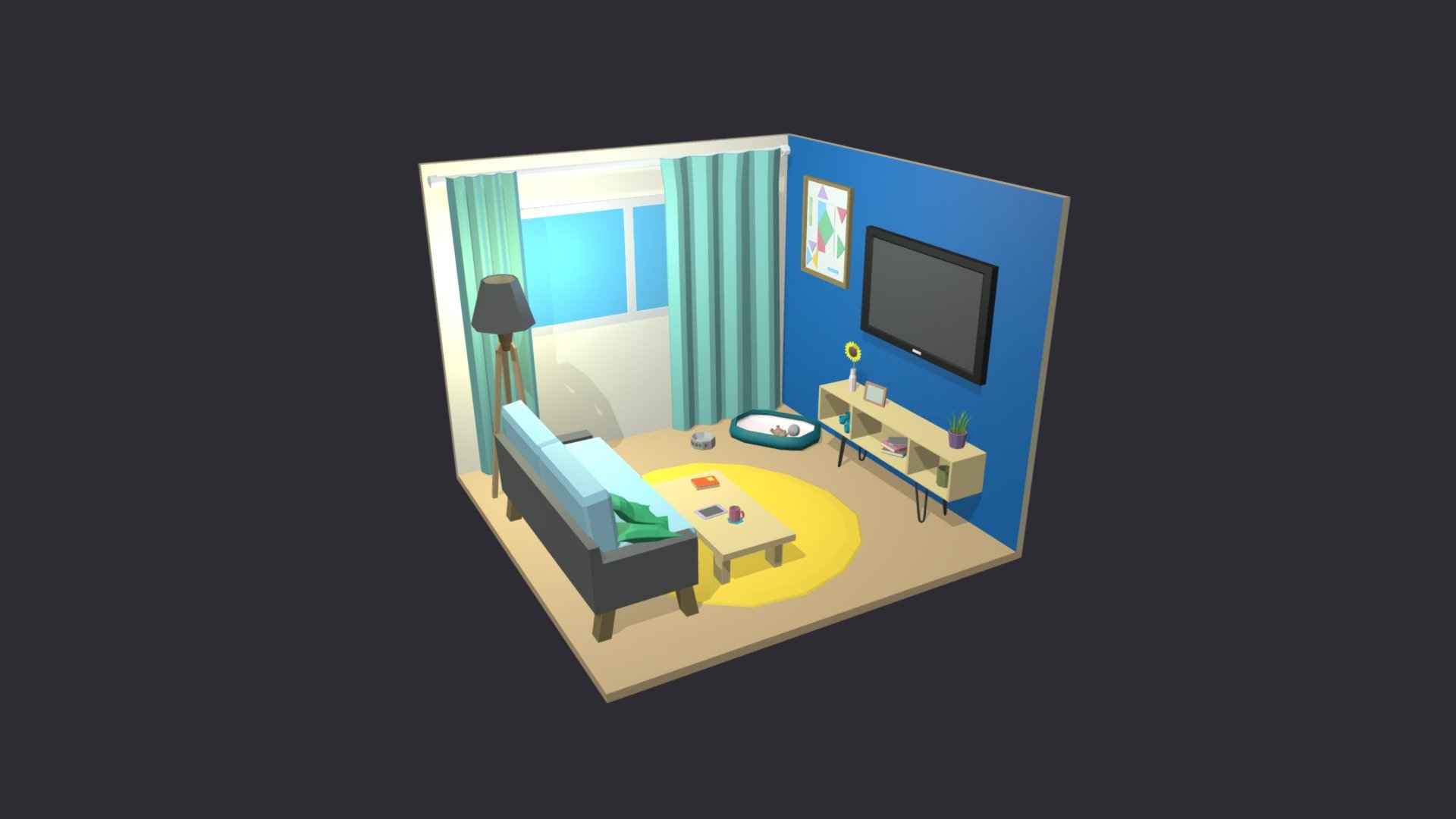 Living Room 12 Low-poly 3D model - deep3dsea