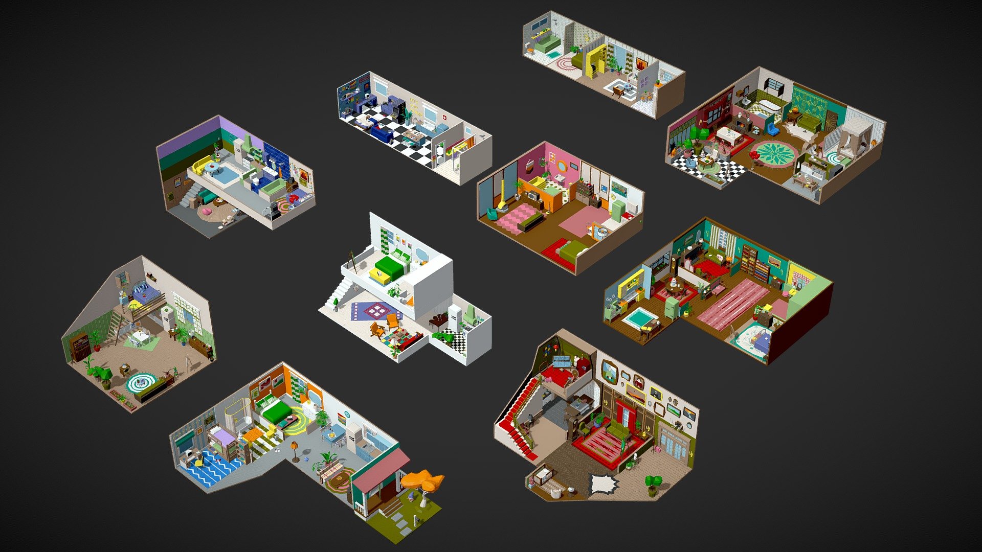 Low Poly Retro Apartments Interiors Pack - deep3dsea