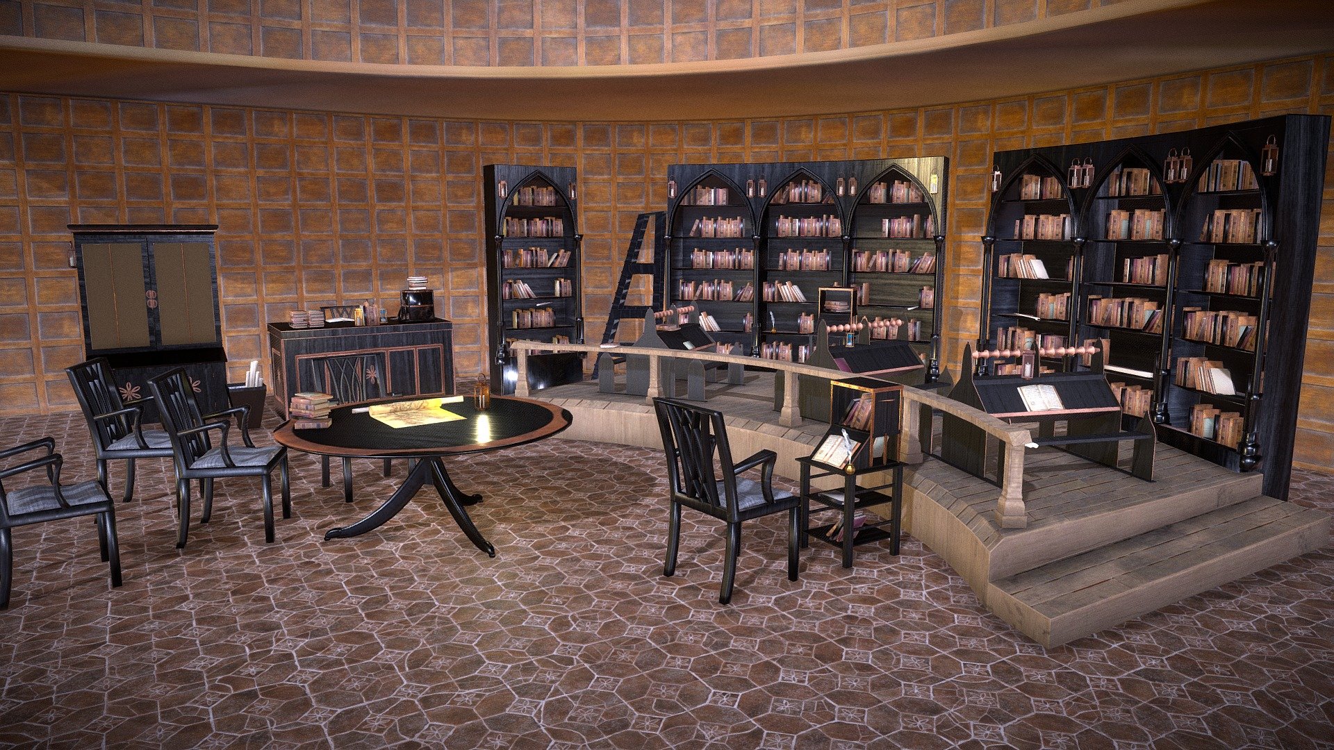 Medieval Library Model Pack (Black) low-poly - deep3dsea