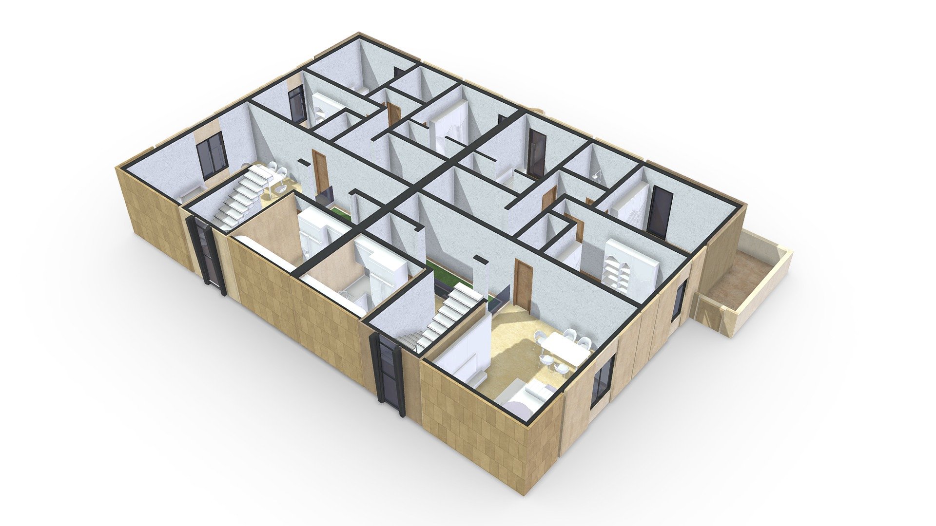 Twin Villa - First Floor 3D Plan - Furnished - deep3dsea
