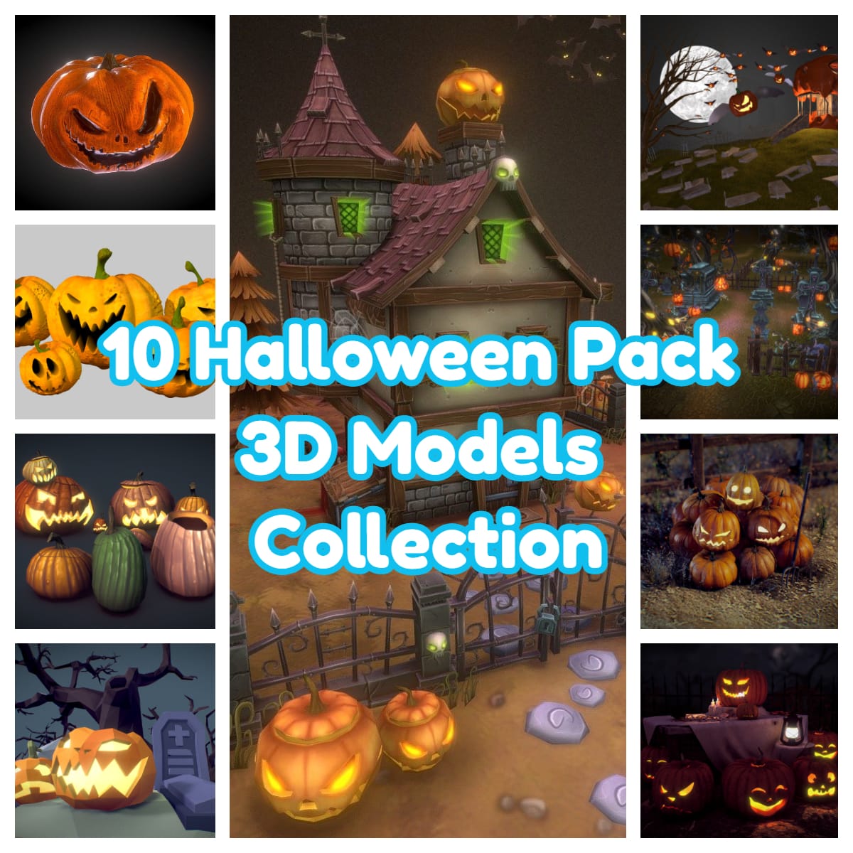 10 Halloween Pack 3D Models Collection - deep3dsea